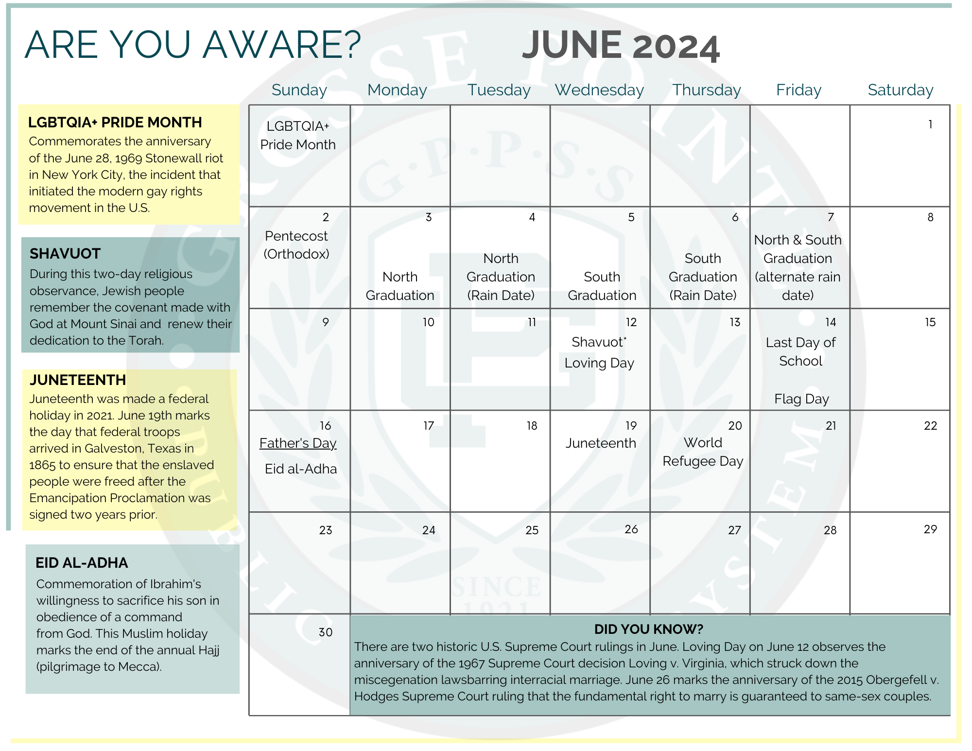 Grosse Pointe Public School System / Calendar