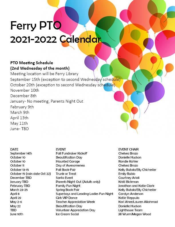 PTO / PTO Calendar of Events